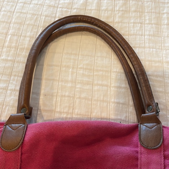 Shane | Bags | Vintage Shane Duffel Bag Canvas Pink Leather Handles ...